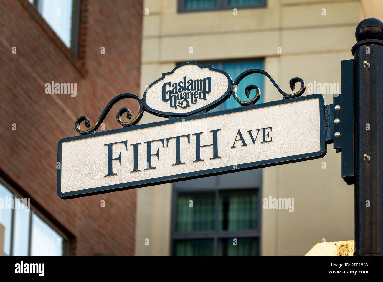 Fifth Avenue vintage sign in the famous Gaslamp quarter in San Diego ...
