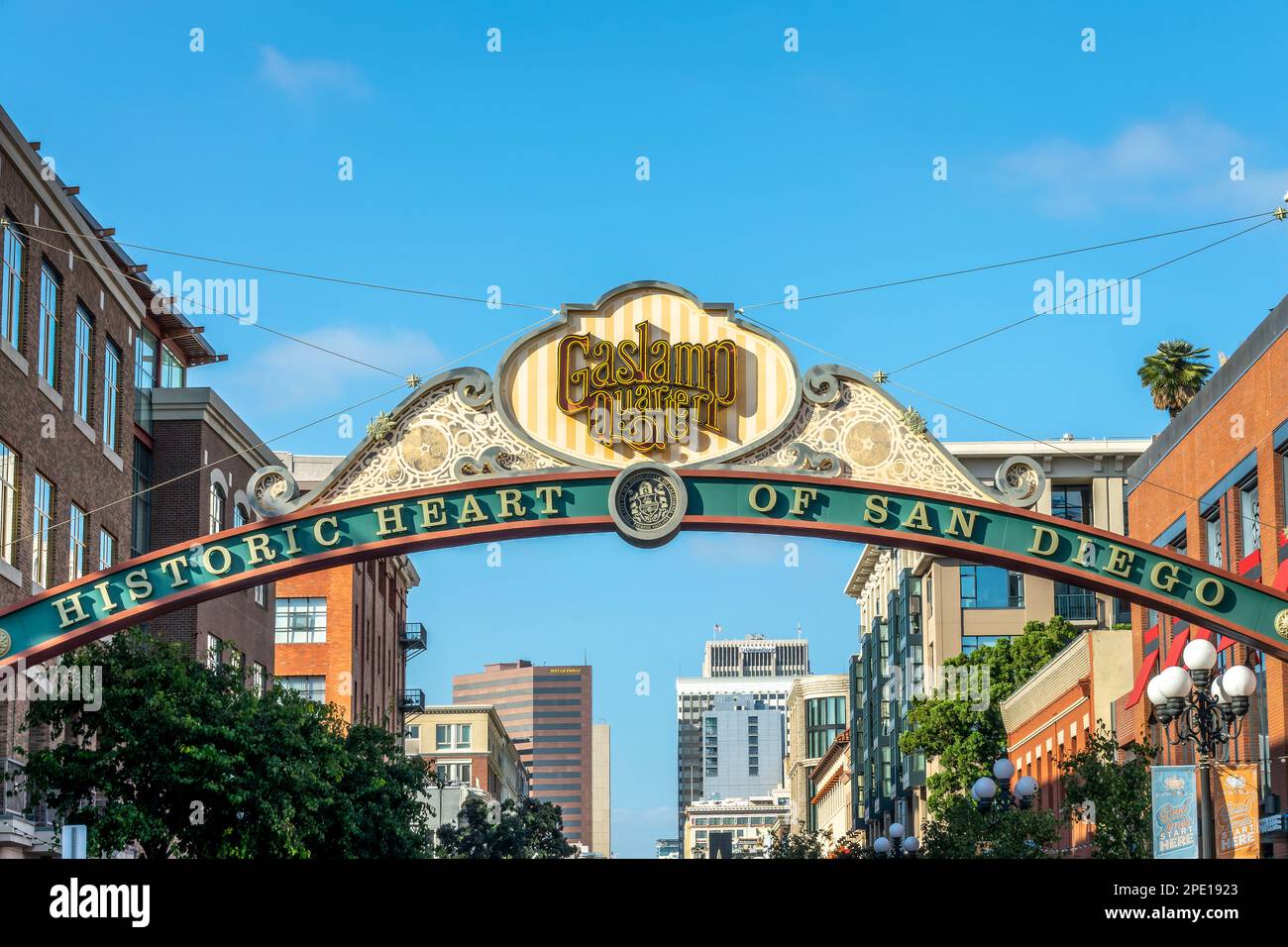 The vintage Gaslamp quarter sign in San Diego, California Stock Photo ...