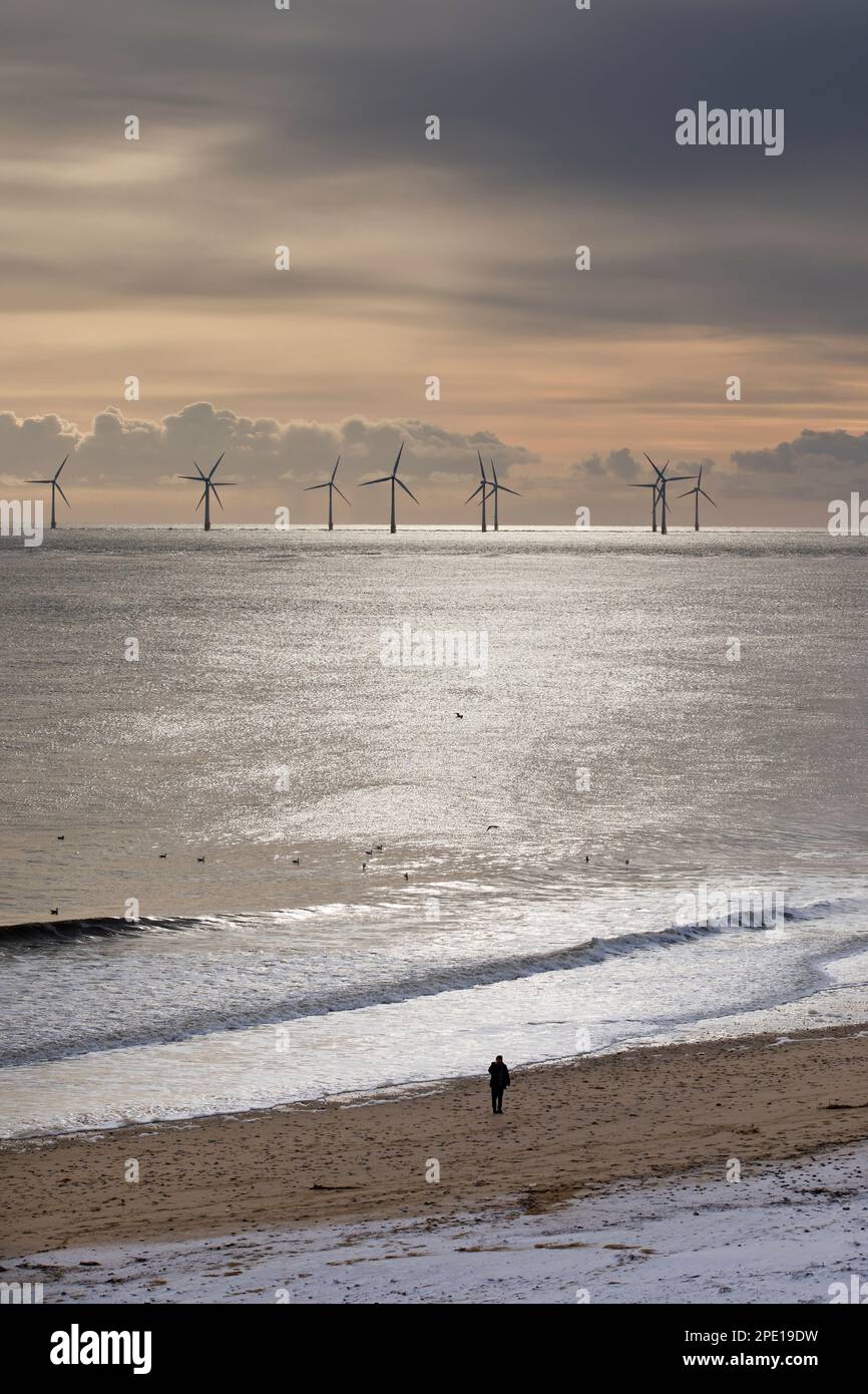 Early morning sea view of Scroby Wind Farm off the Norfolk coast from ...