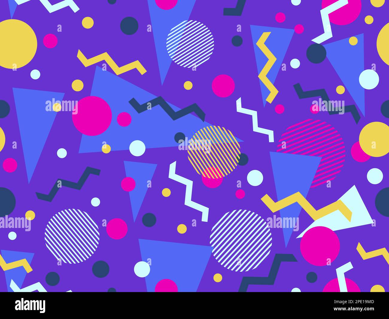 Seamless geometric pattern in 80s memphis style. Colorful geometric ...