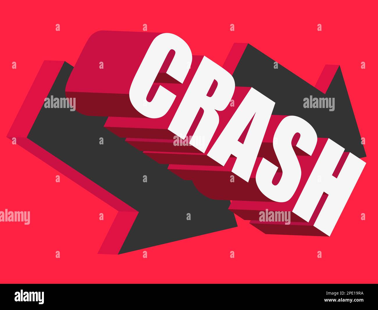Crash 3d text banner on the background of down arrows. The collapse of ...