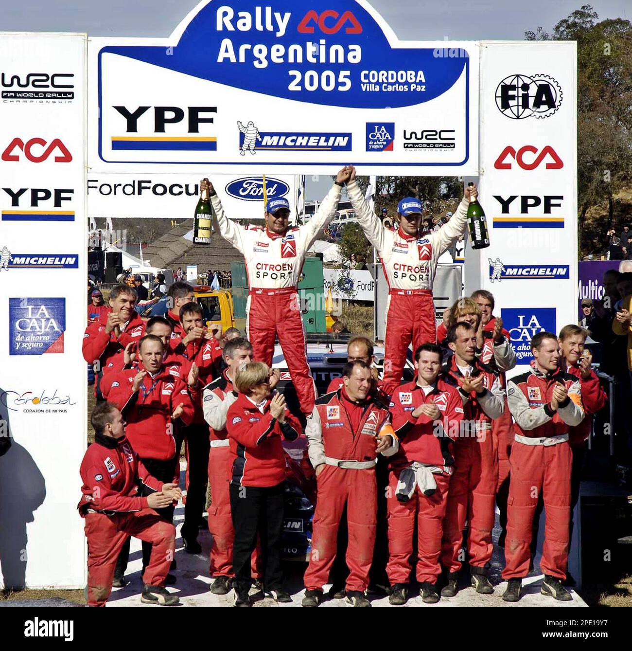Leading World Rally Championship, France's Sebastien Loeb, top right ...