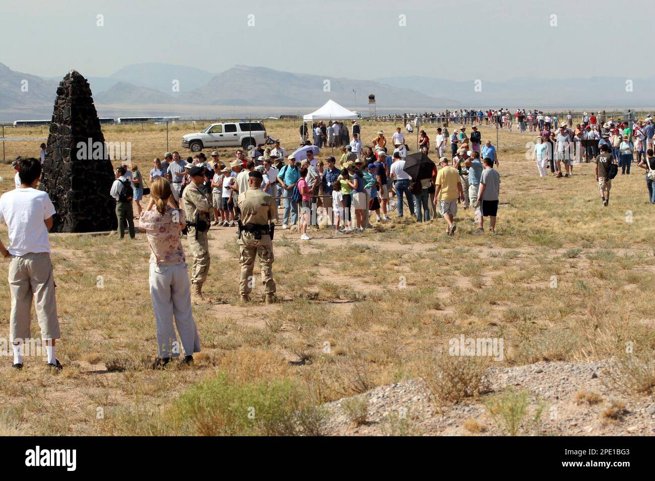 A crowd forms at the Trinity Site, where the first atomic bomb was ...
