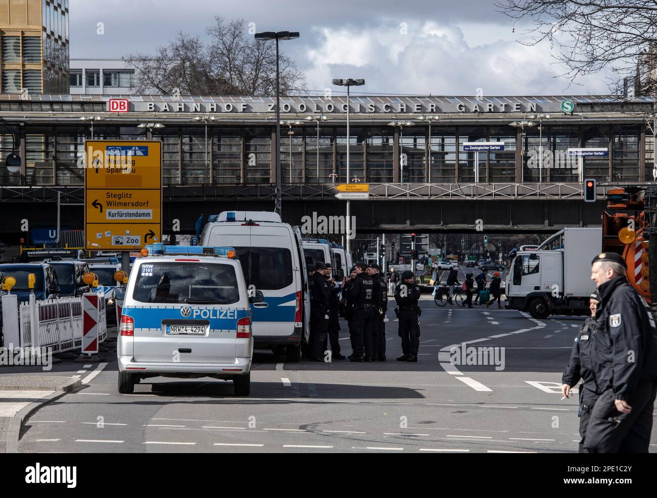 Berlin, Germany. 15th Mar, 2023. Police emergency vehicles are parked ...
