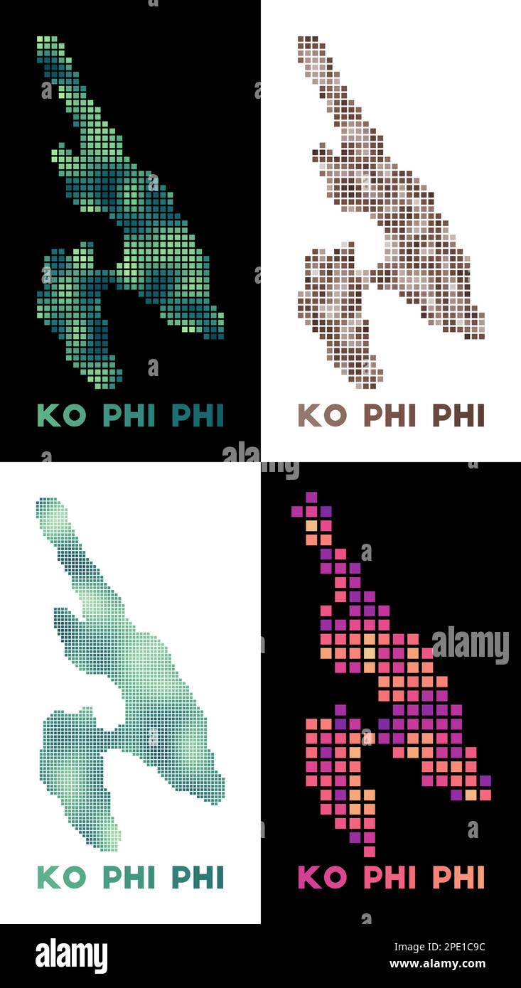 Ko Phi Phi map. Collection of maps of Ko Phi Phi in dotted style ...