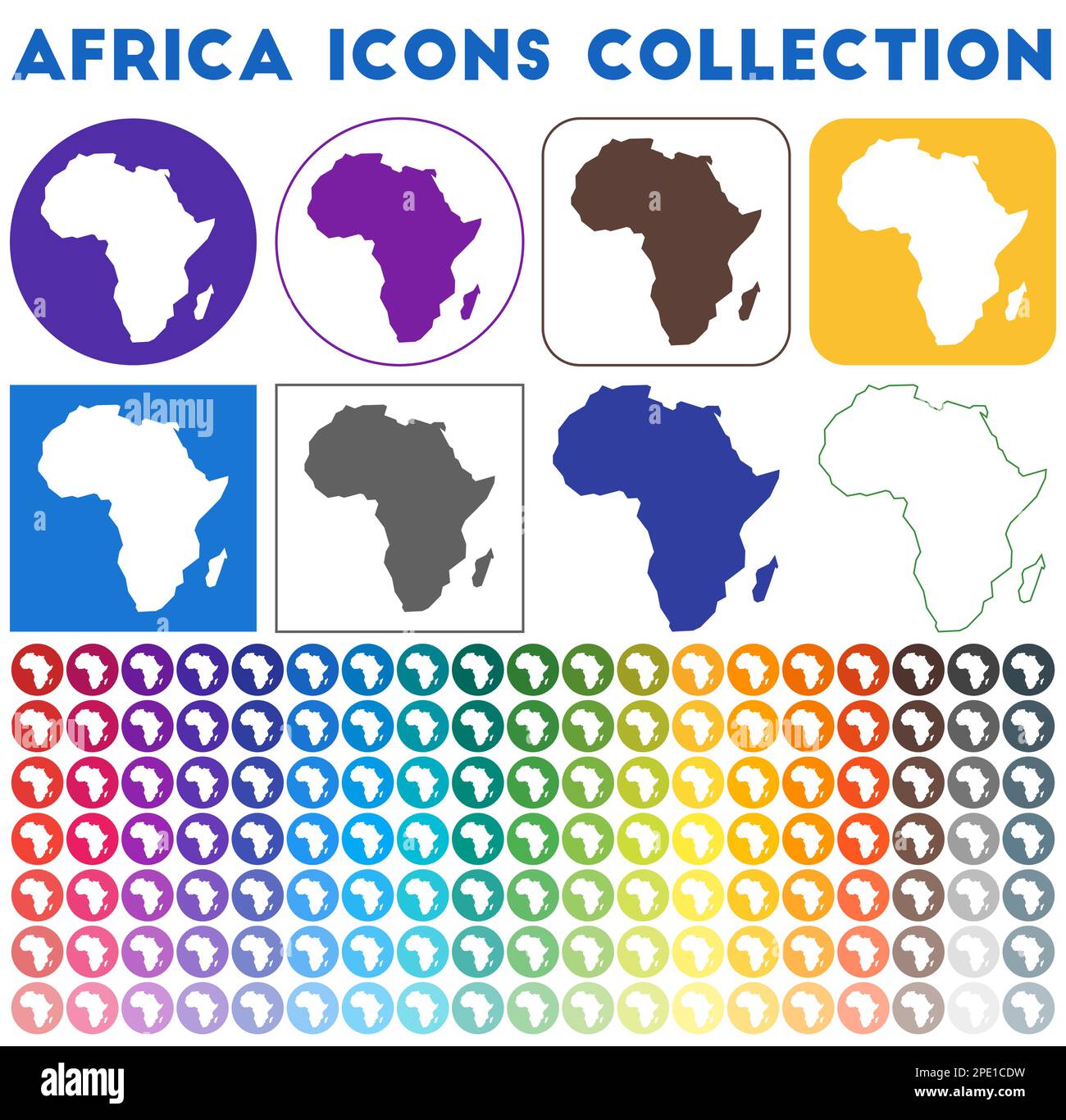 Africa icons collection. Bright colorful trendy map icons. Modern Africa badge with continent ...