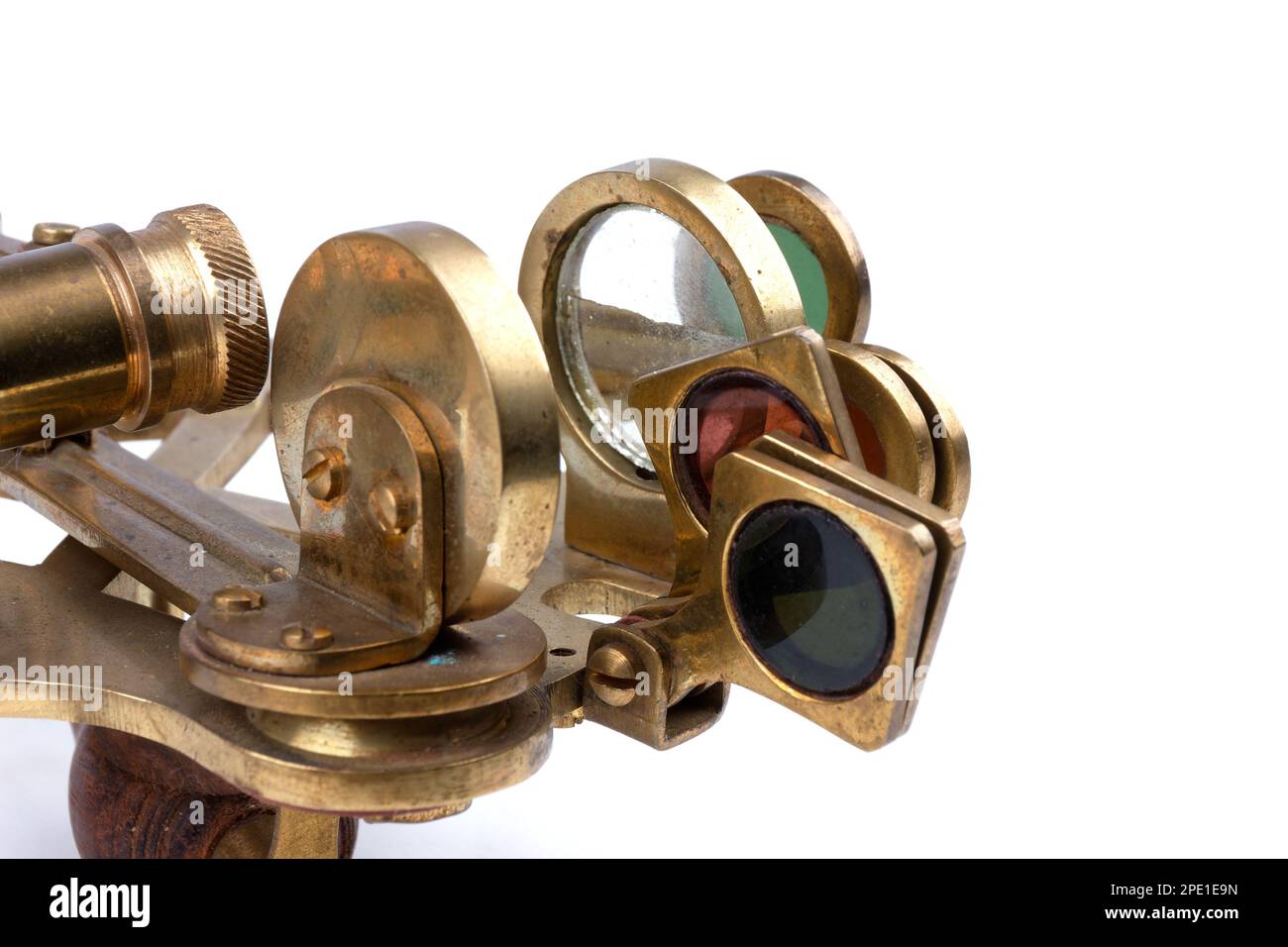 detailed view of a old nautical sextant with optics isolated on white ...
