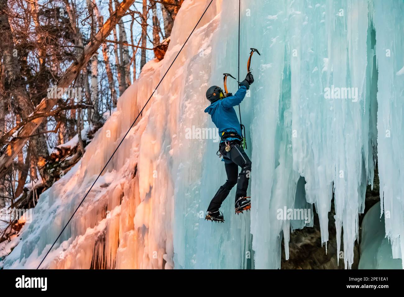 Ice climbing on Curtains, a frozen seep formation in Pictured Rocks ...