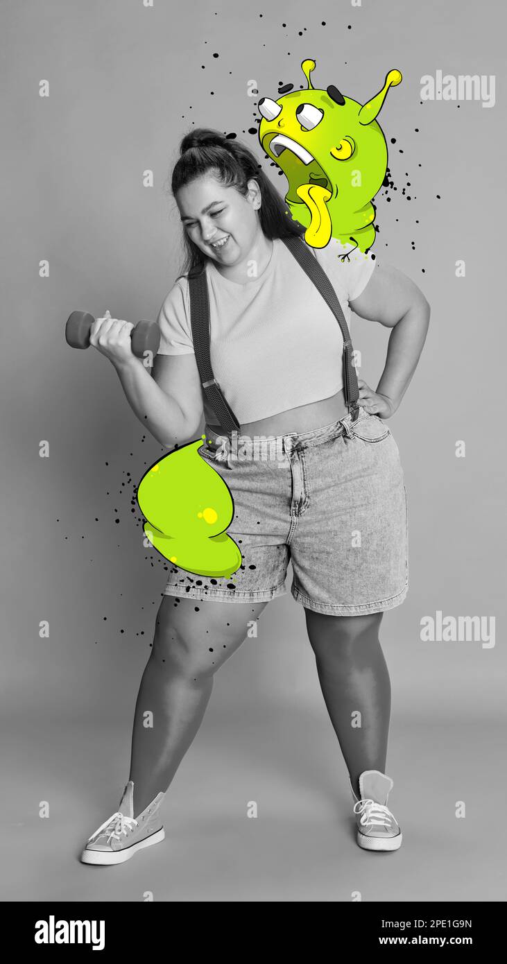 Contemporary art collage. Conceptual design. Black and white image of ...