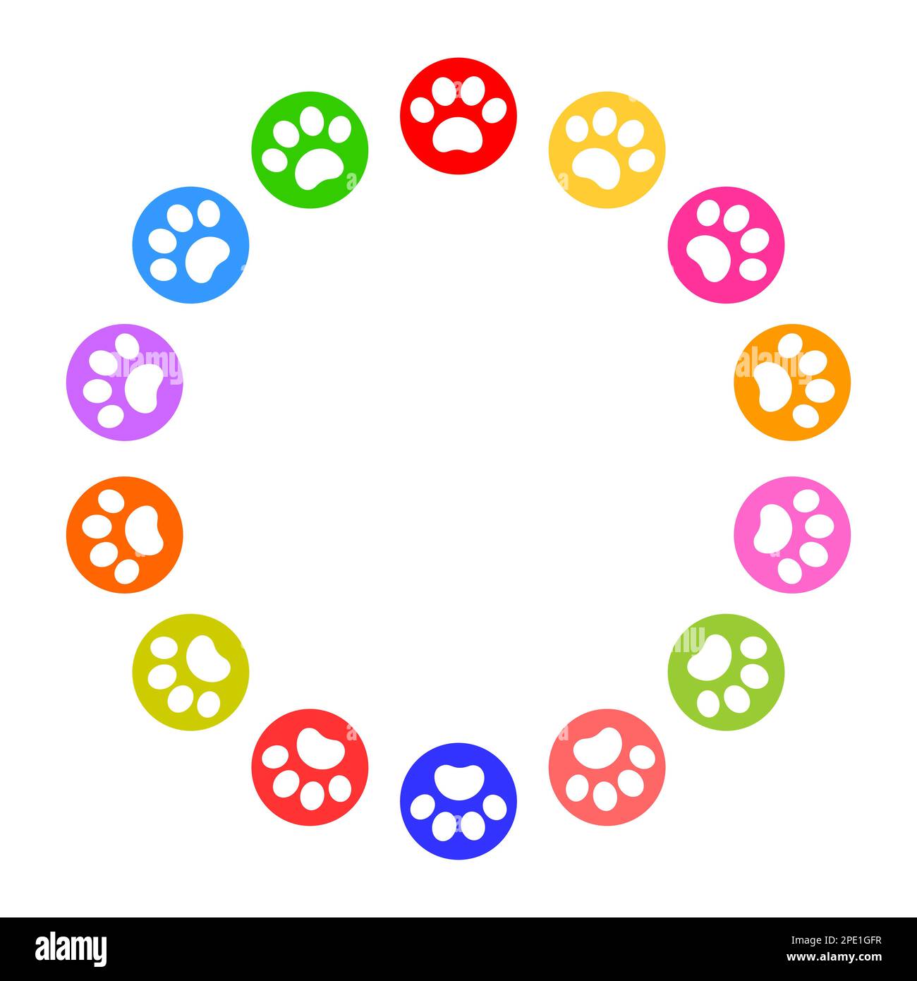 Colorful round frame with animal paws with space for text or design ...