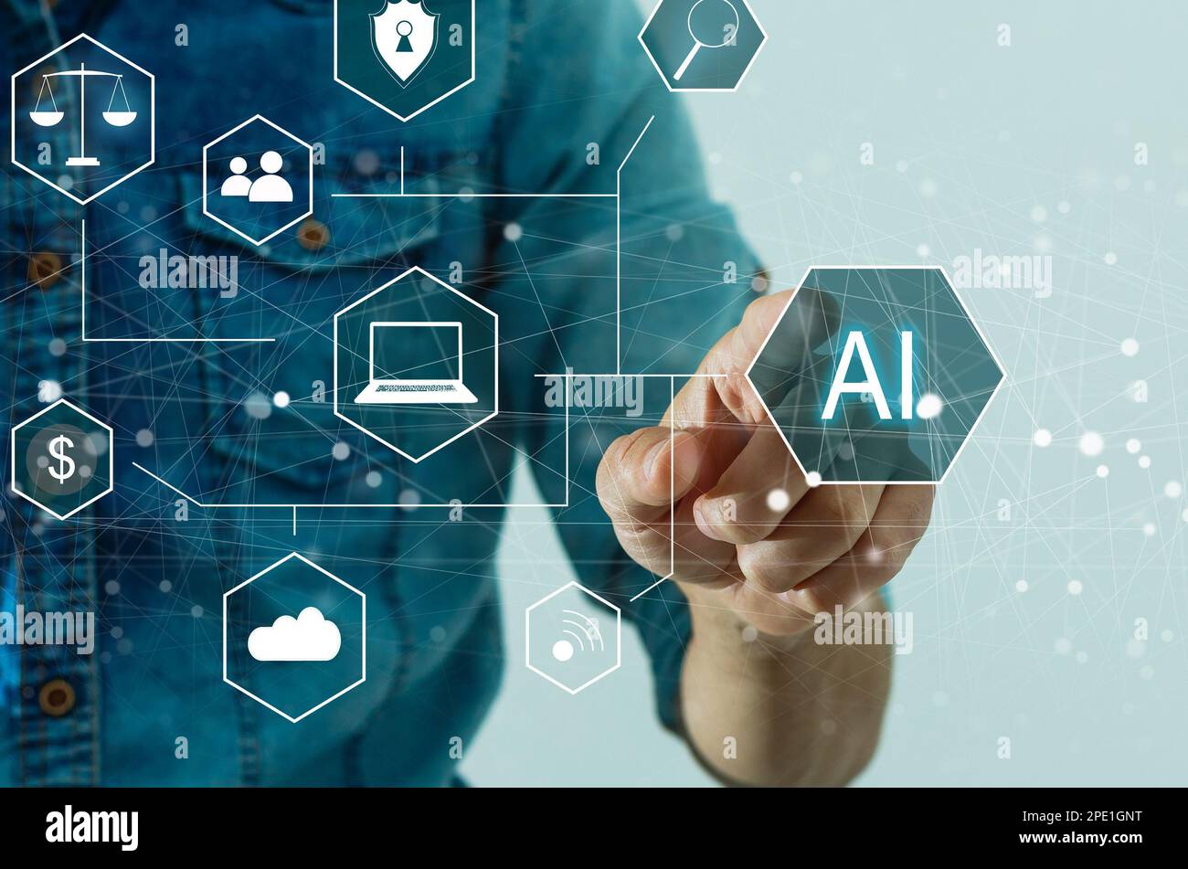 Hand touching digital chatbot for provide access to information and ...