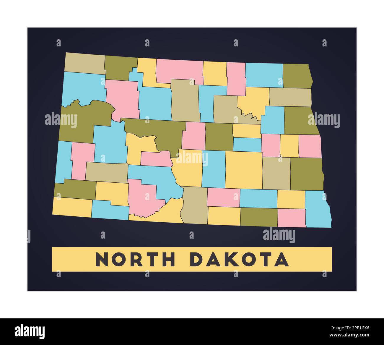 North Dakota map. US state poster with regions. Shape of North Dakota ...