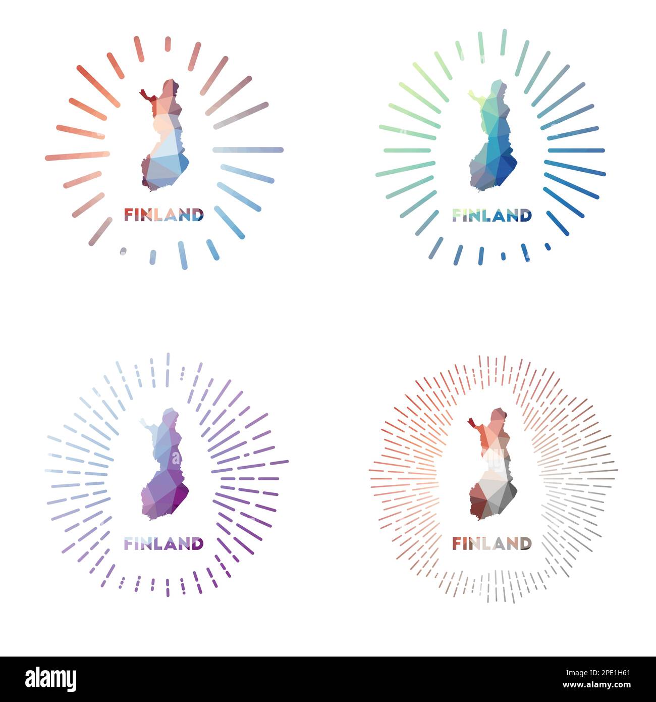 Finland low poly sunburst set. Logo of country in geometric polygonal ...