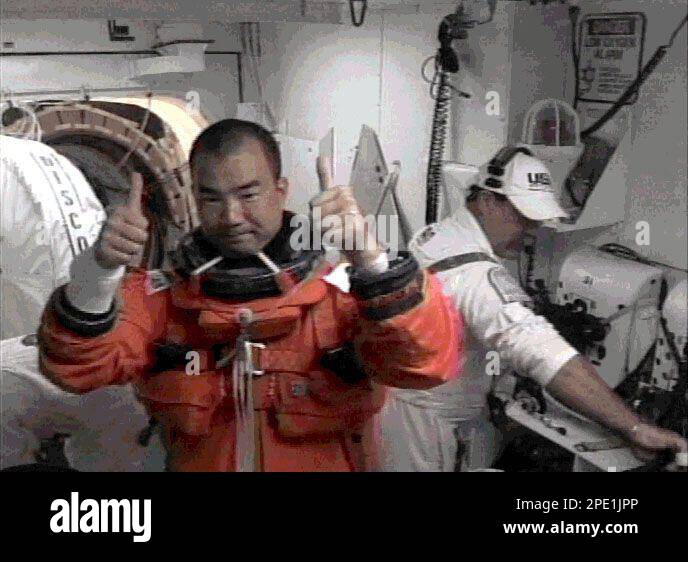 Japanese astronaut Soichi Noguchi is seen in this image made from ...