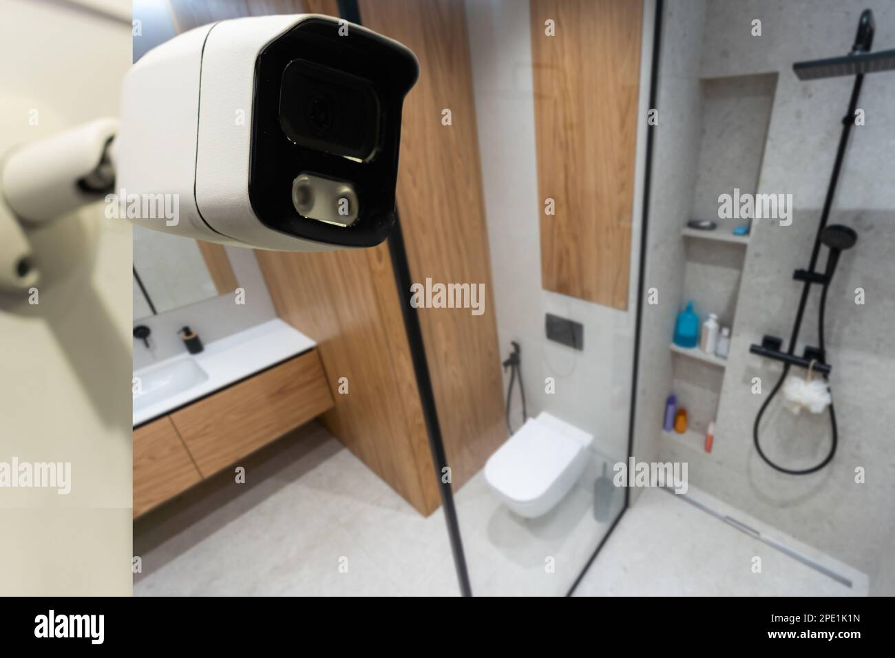 Modern CCTV camera installed in entryway of apartment building Stock ...