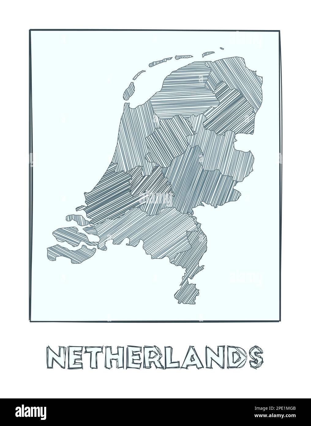 Sketch map of Netherlands. Grayscale hand-drawn map of the country ...