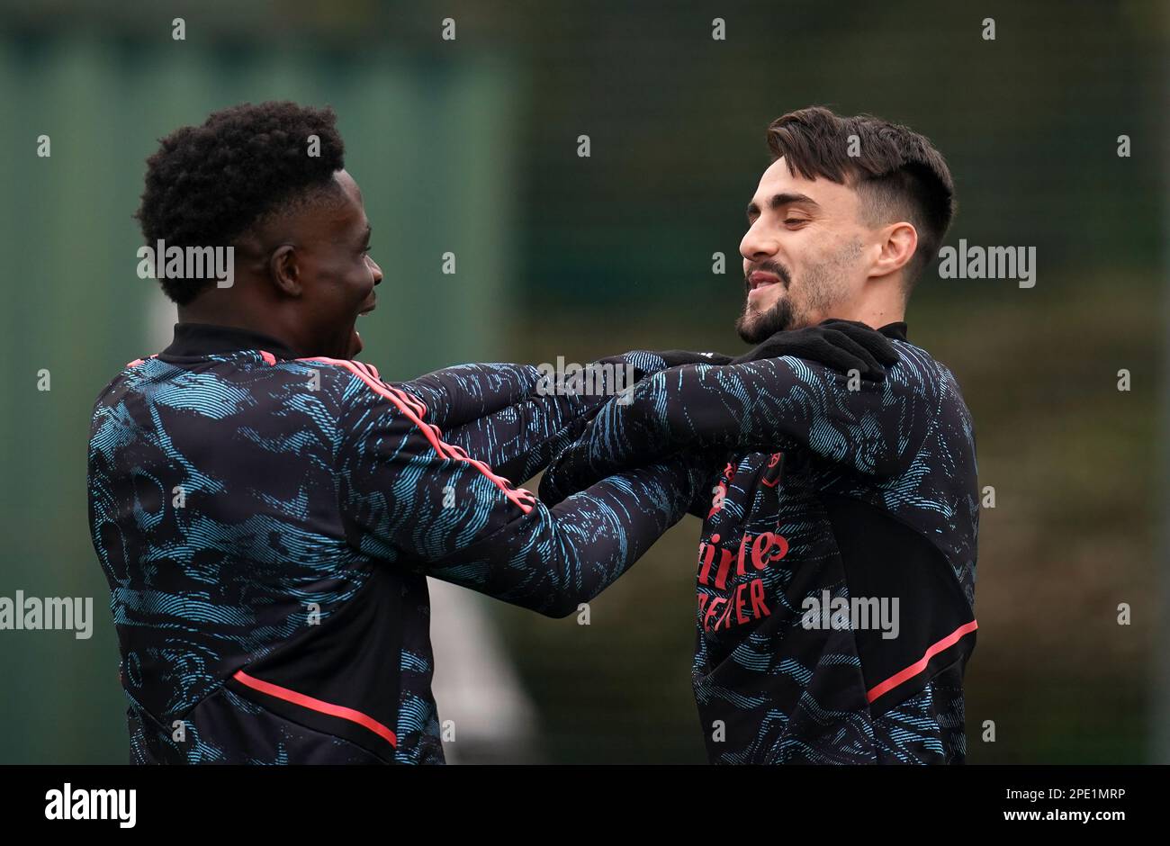 Arsenal’s Fabio Vieira and Bukayo Saka (left) during a training session ...