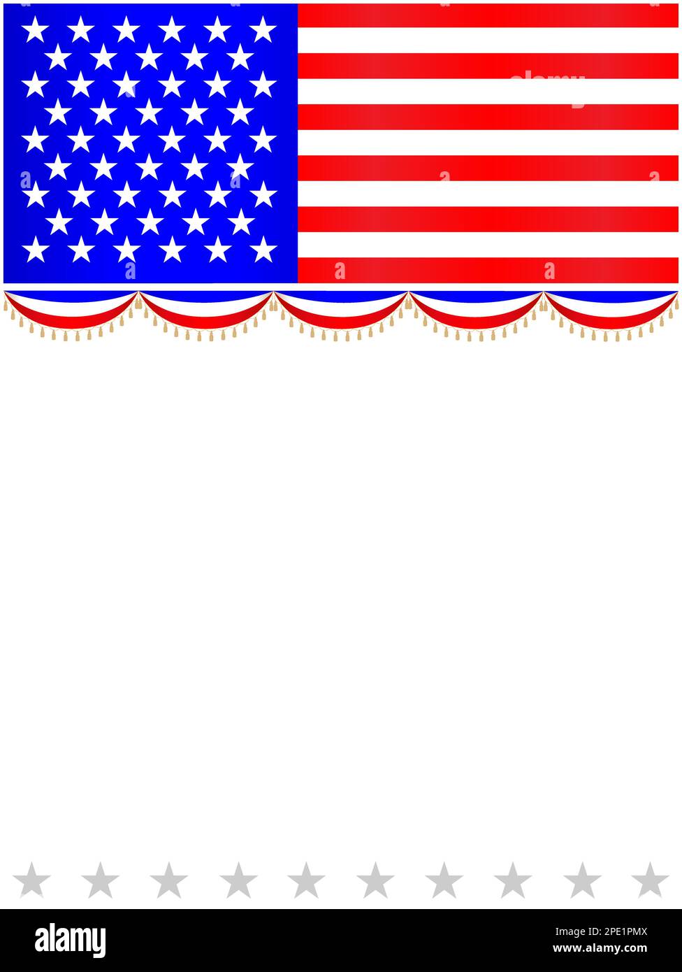 Decorative holiday red blue banner border with American flag symbols ...