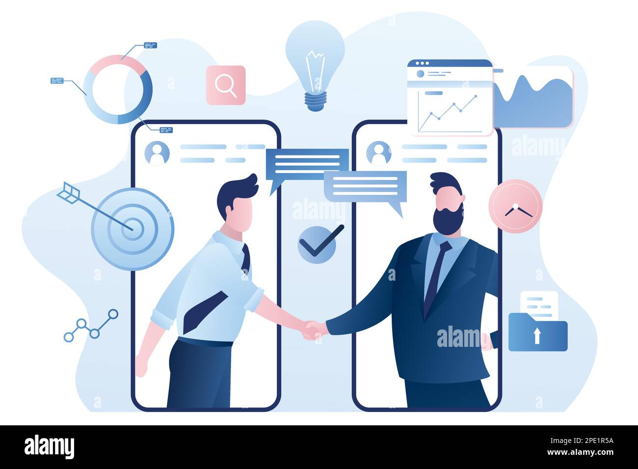 Online agreement concept background. Handshake after successful ...