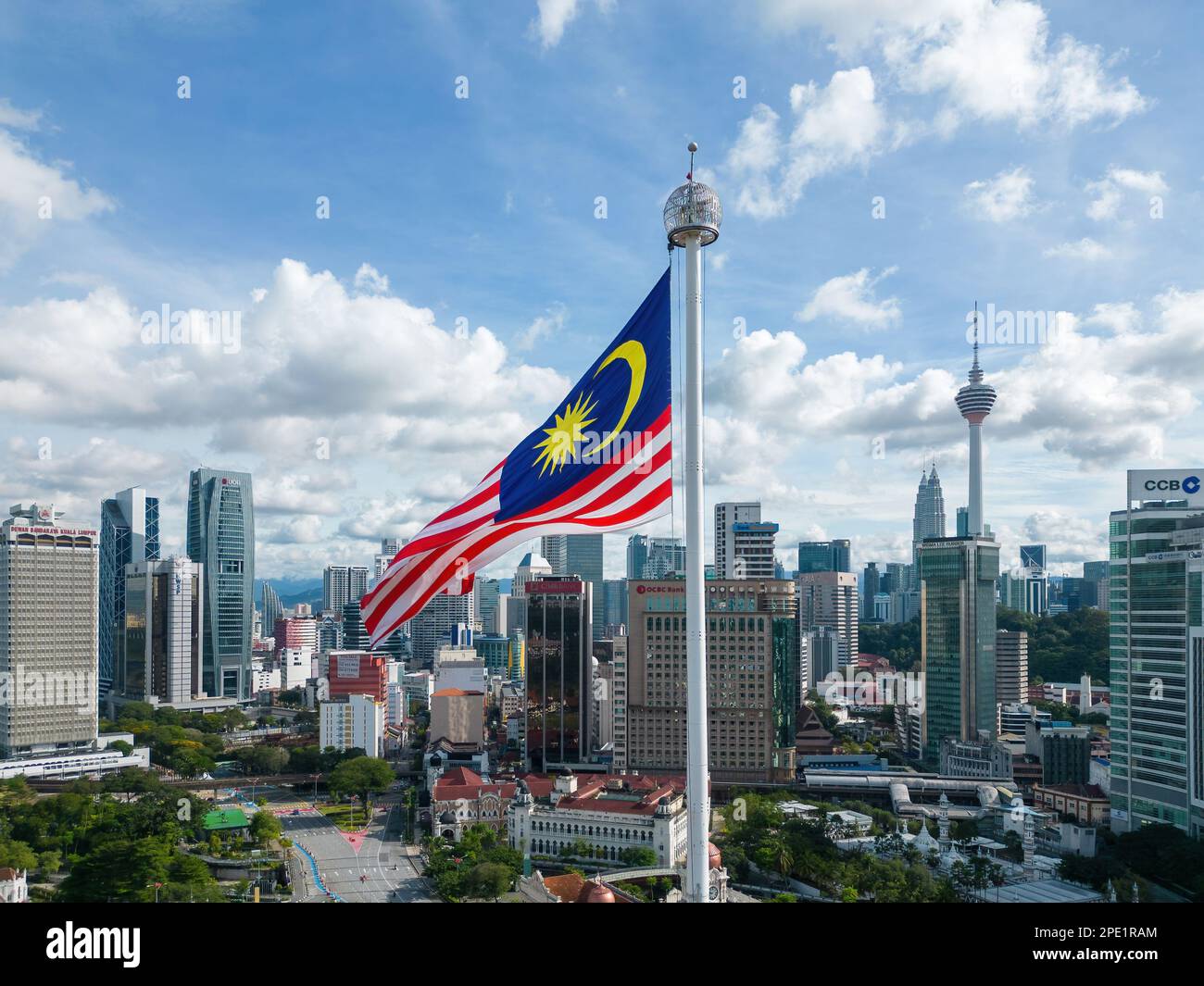 Bukit Bintang, Kuala Lumpur, Malaysia - Dec 05 2022: Malaysia flag at ...