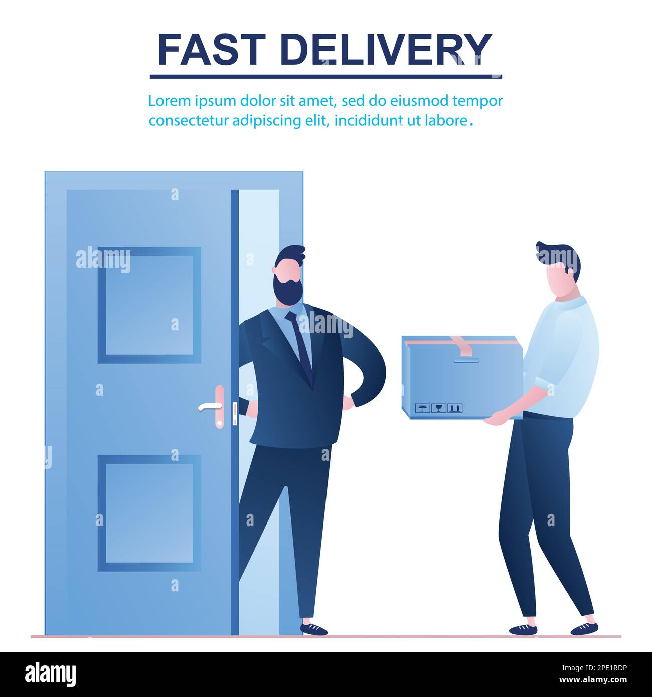 Fast delivery concept. Man opened the door to the courier. Deliveryman ...
