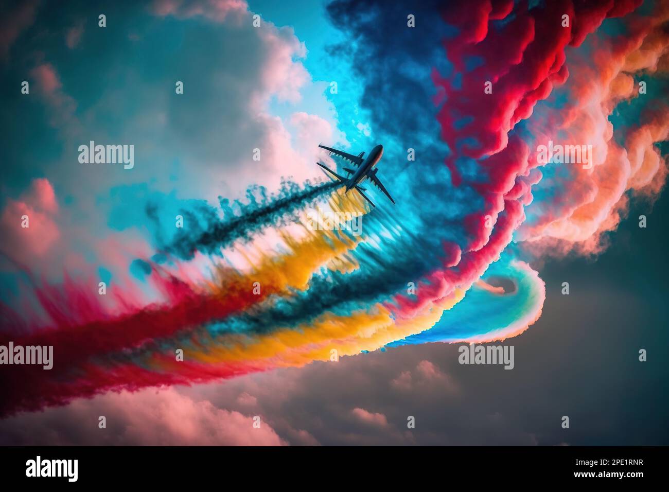 Colorful Sky and Airplane Stock Photo - Alamy