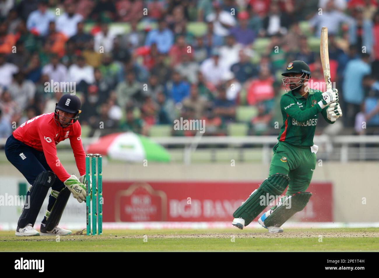 Liton Kumar Das bats during the Bangladesh-England 3rd and final T20I match of three match ...