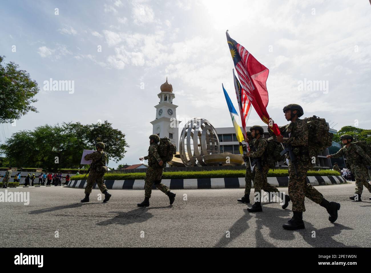 George Town, Penang, Malaysia - Aug 29 2022: Soldier carry Malaysia and ...