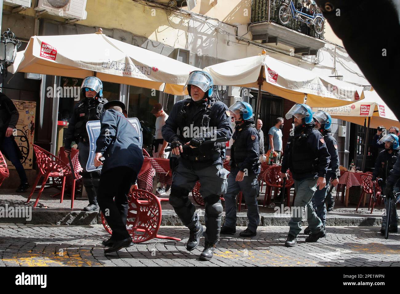 Naples, Italy. 15th Mar, 2023. Italian police follow Eintracht ...