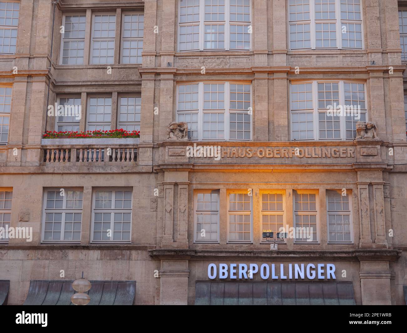 Munich, Germany - August 4, 2022: Facades of buildings Oberpollinger ...