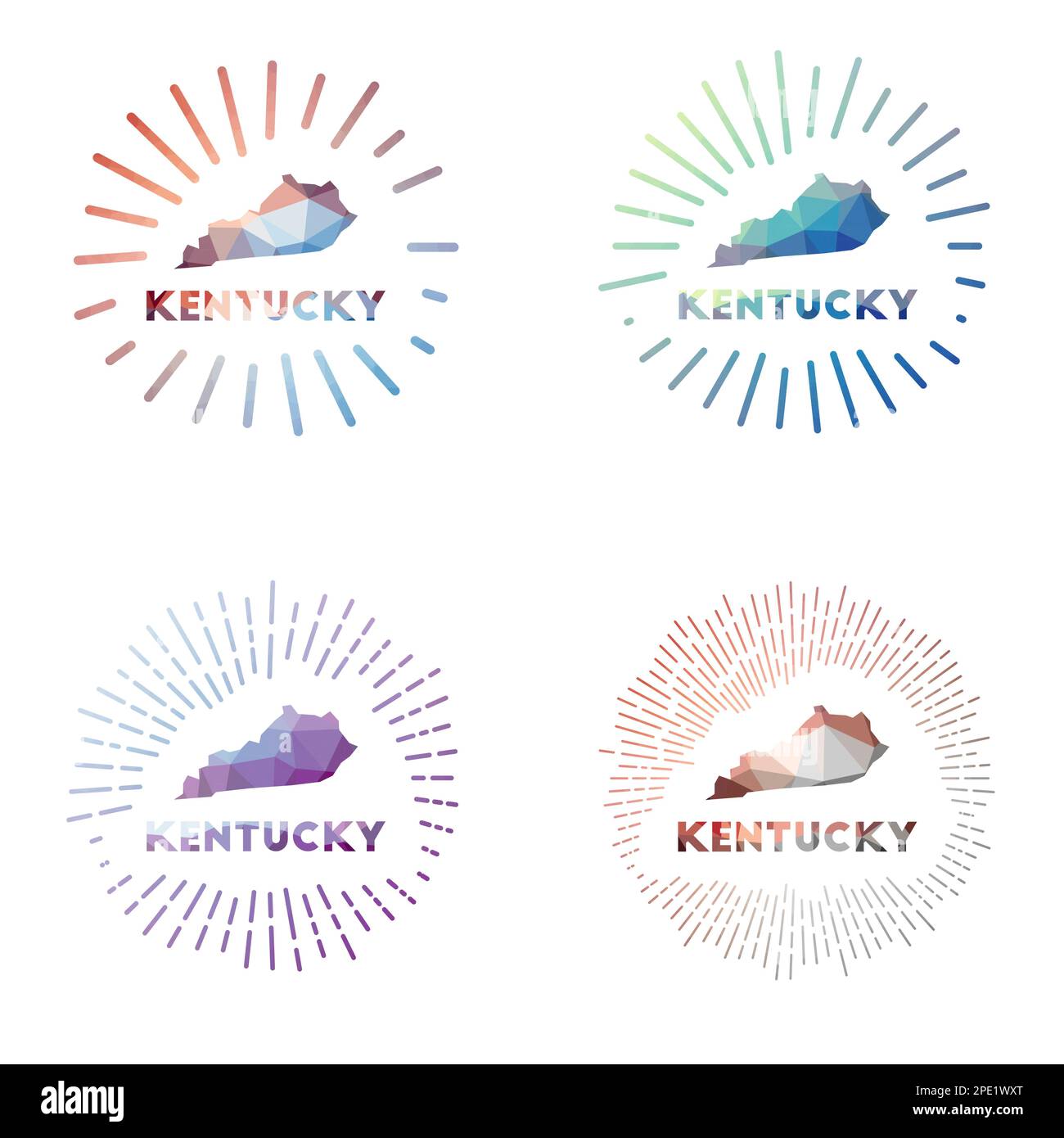 Kentucky low poly sunburst set. Logo of US state in geometric polygonal ...