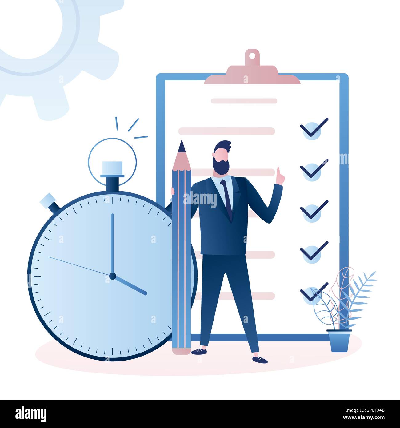 Big task planner,watch and fashion businessman with pencil. Time ...