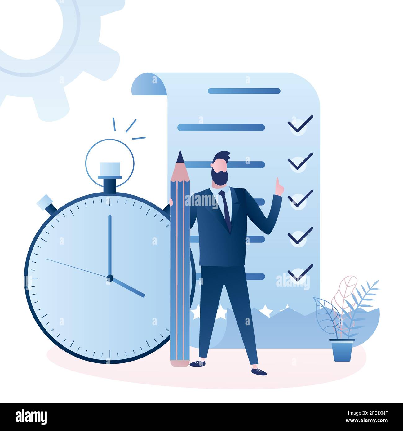 Big task planner,watch and fashion businessman with pencil. Time ...