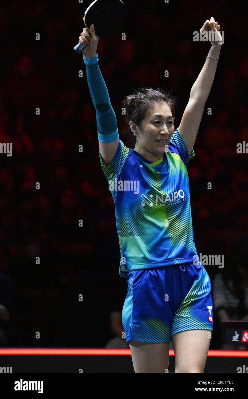 Singapore. 15th Mar, 2023. Han Ying of Germany celebrates winning the ...