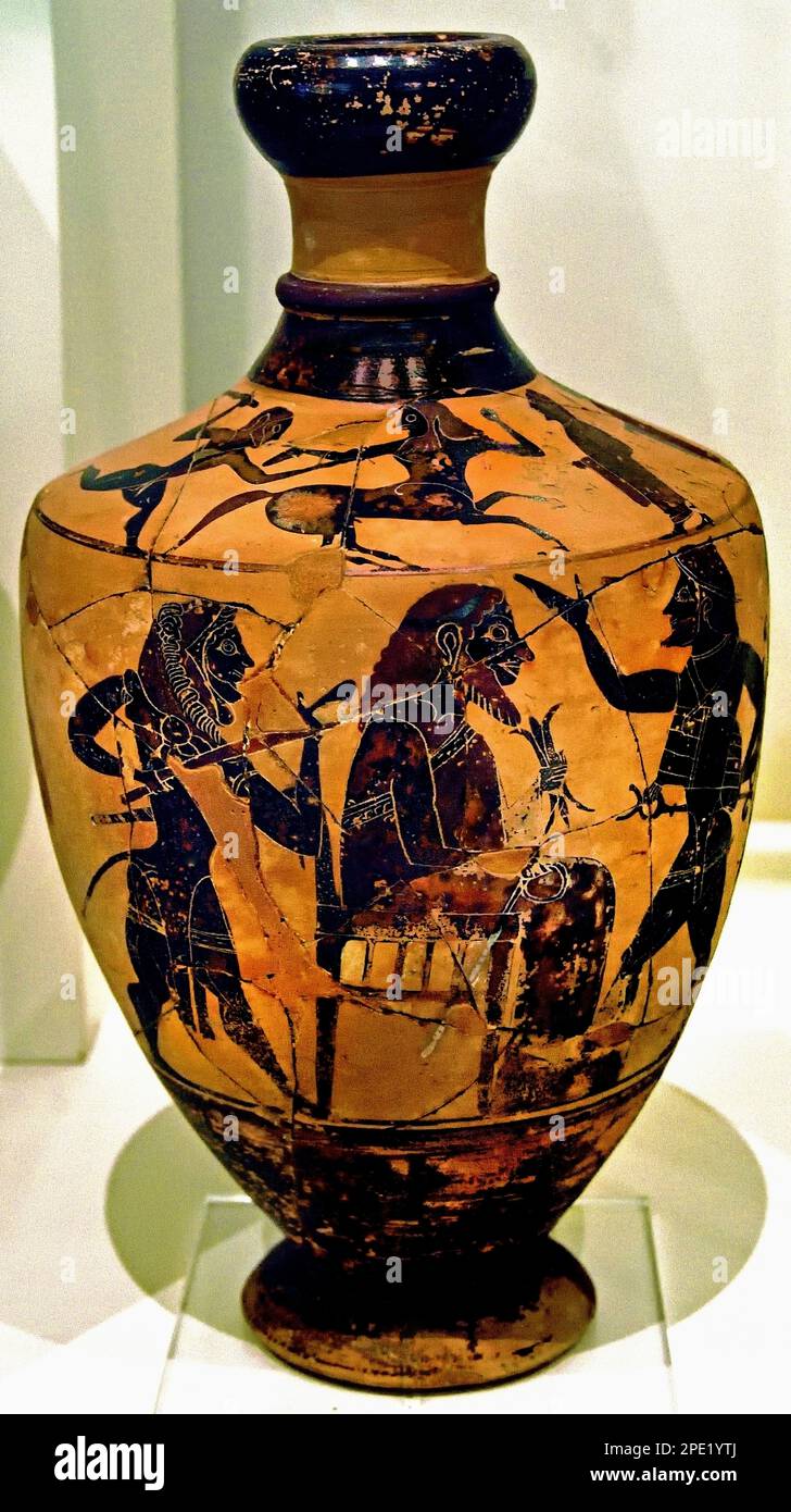 Lekythos, Apotheosis of Herakles, ( on the shoulder Herakles wrestling ...