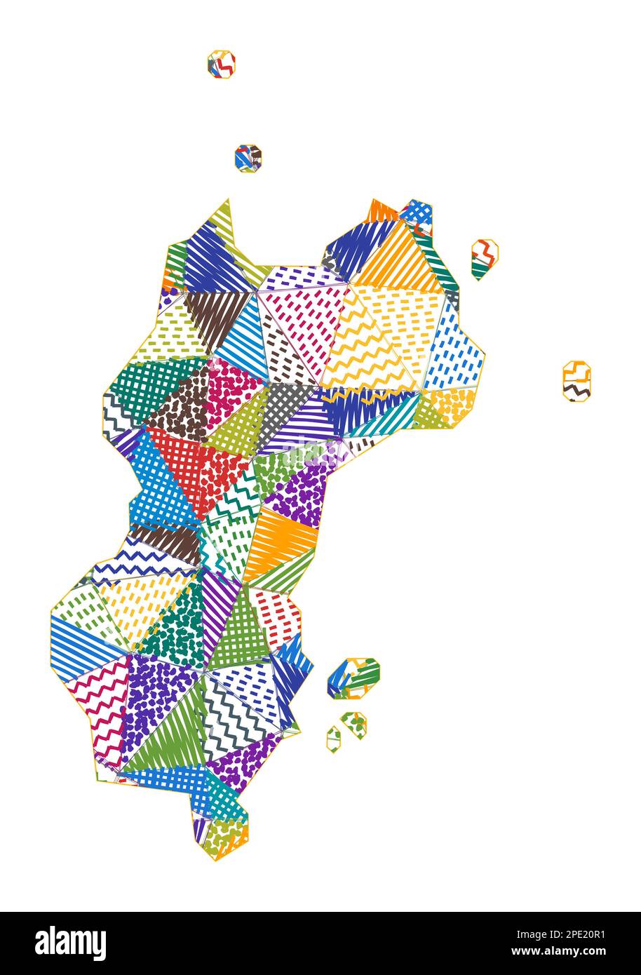 Kid style map of Mustique. Hand drawn polygons in the shape of Mustique ...