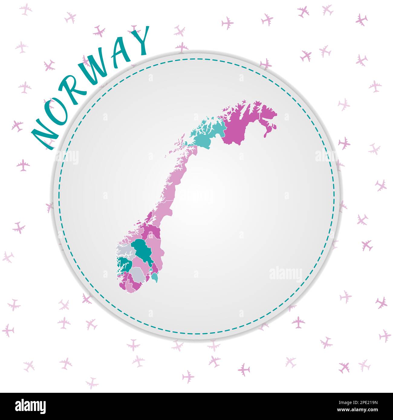 Norway map design. Map of the country with regions in emerald-amethyst ...