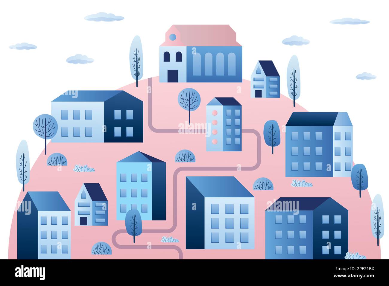 City view background. Urban or village landscape in simple trendy style ...