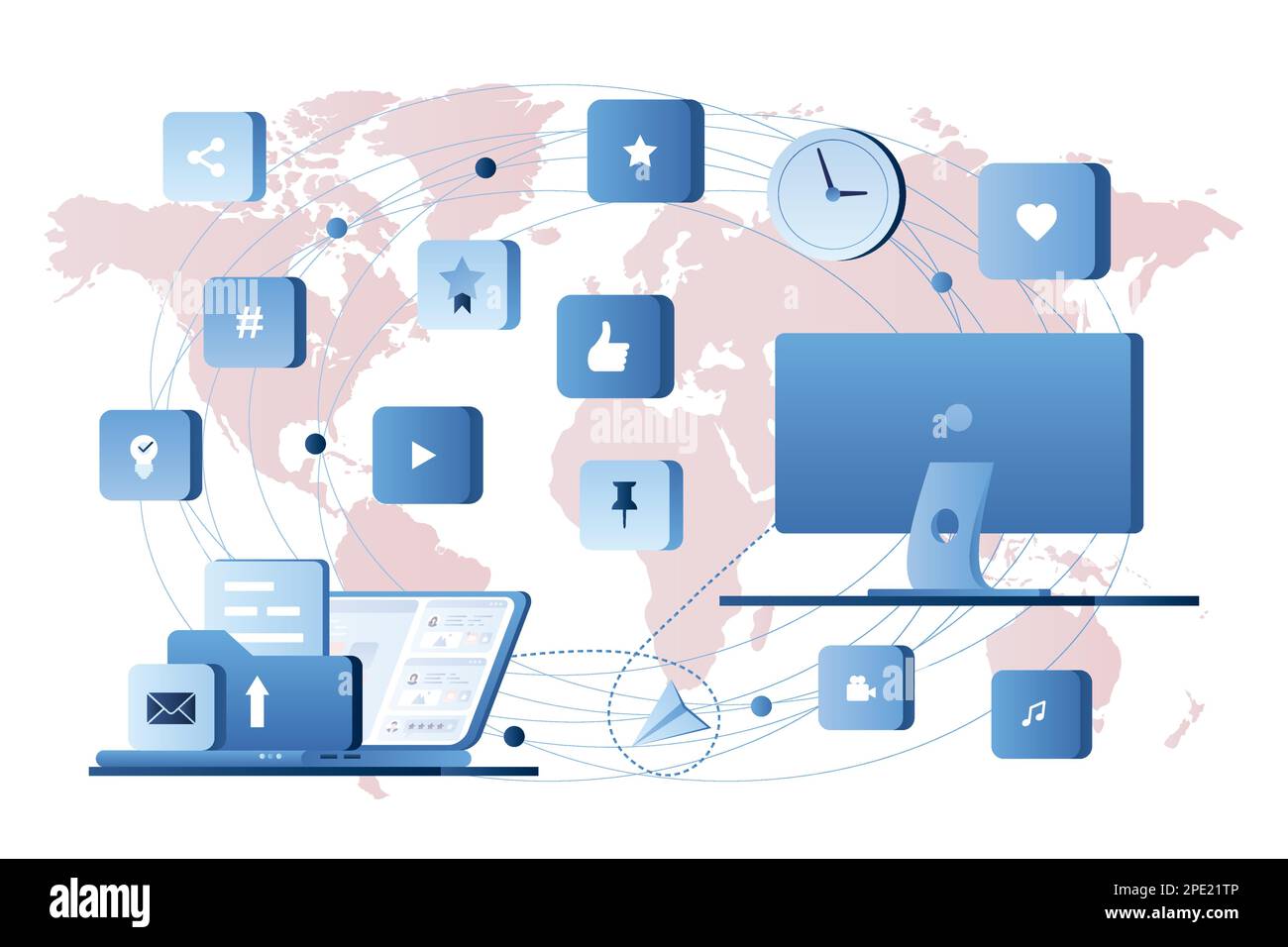 Online communication, email marketing. Global social networking and ...