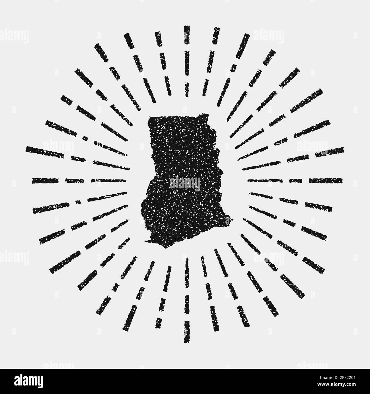 Vintage map of Ghana. Grunge sunburst around the country. Black Ghana ...