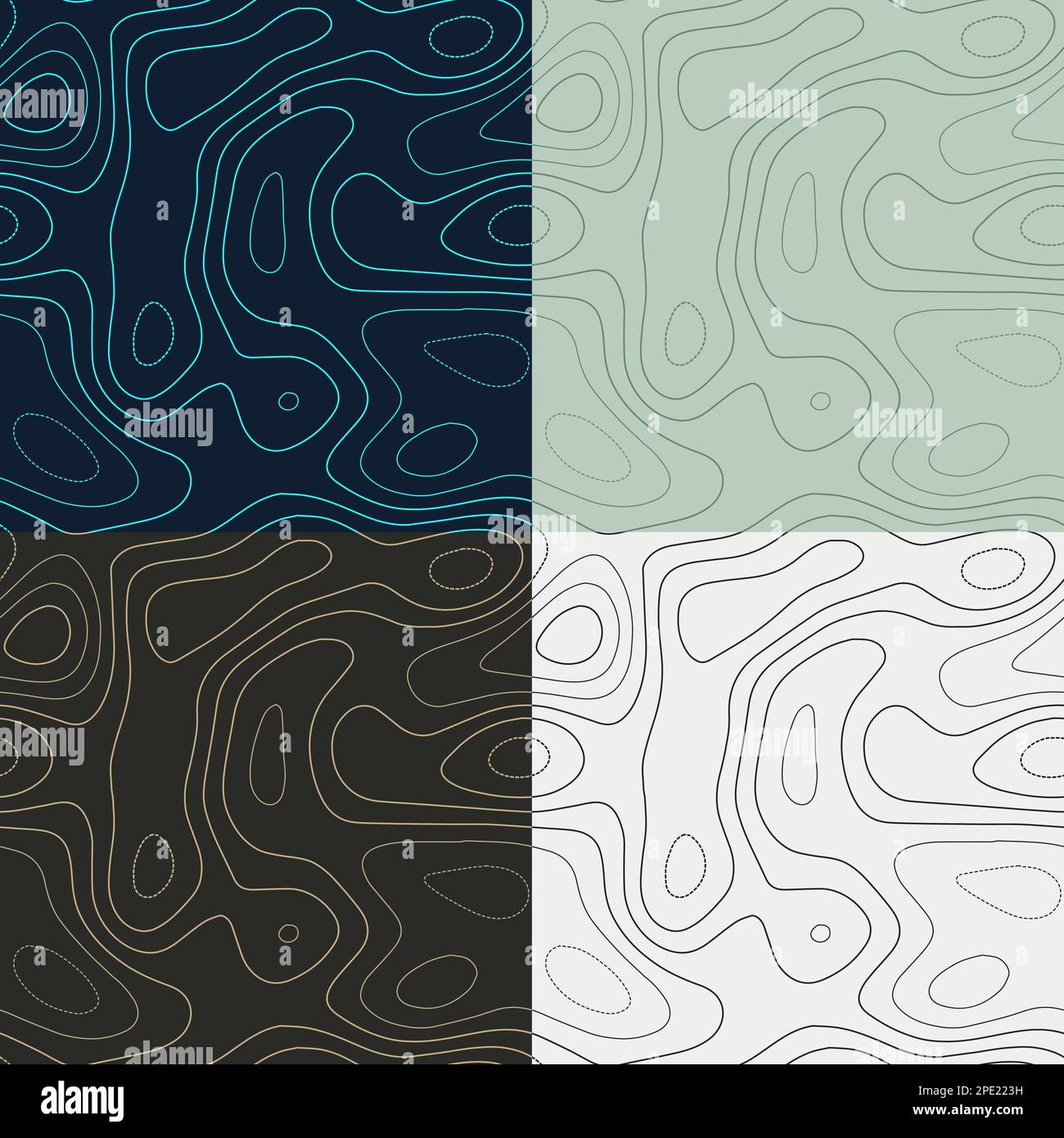 Topography patterns. Seamless elevation map tiles. Beautiful isoline ...