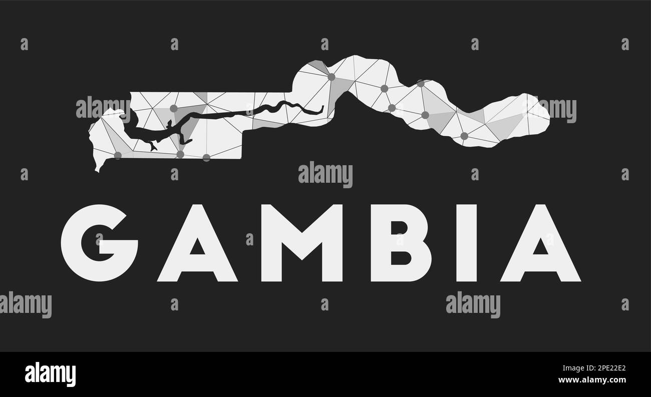 Gambia - communication network map of country. Gambia trendy geometric design on dark background ...