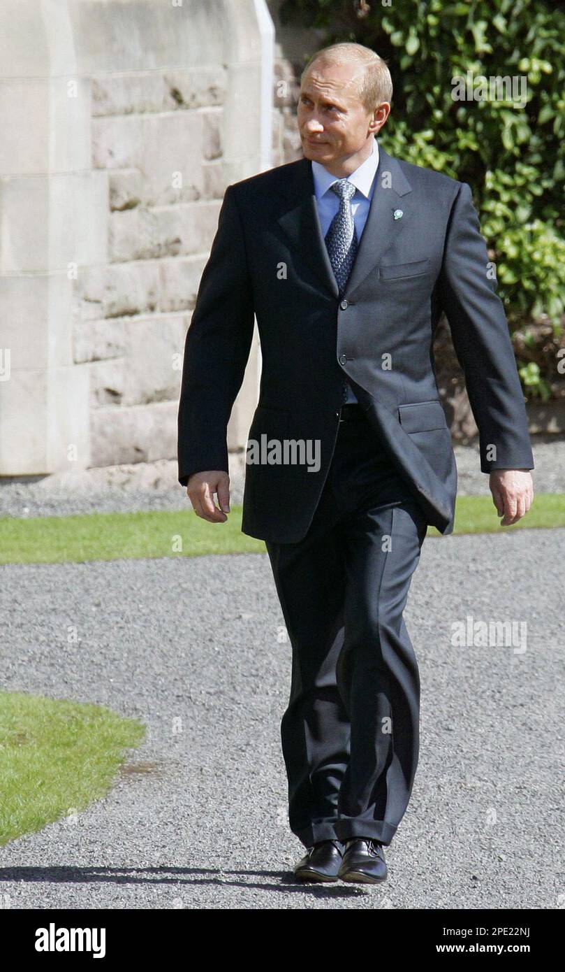 Russian President Vladimir Putin arrives for the G8 summit at Glendevon ...