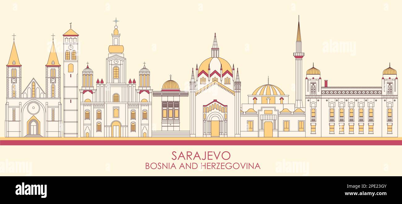 Cartoon Skyline panorama of City of Sarajevo, Bosnia And Herzegovina ...