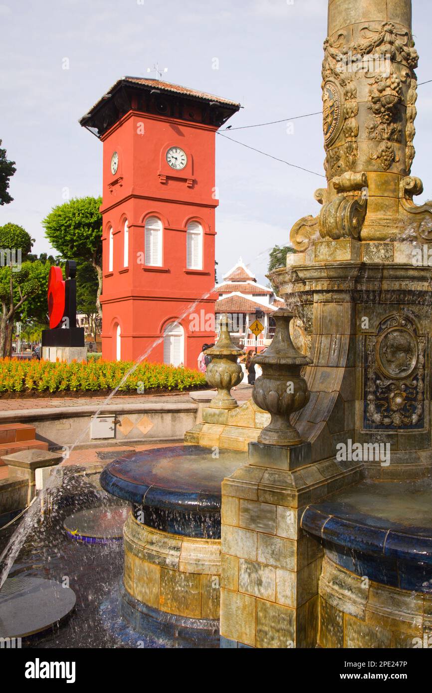 Malaysia, Melaka, Malacca, Clock Tower, fountain Stock Photo - Alamy