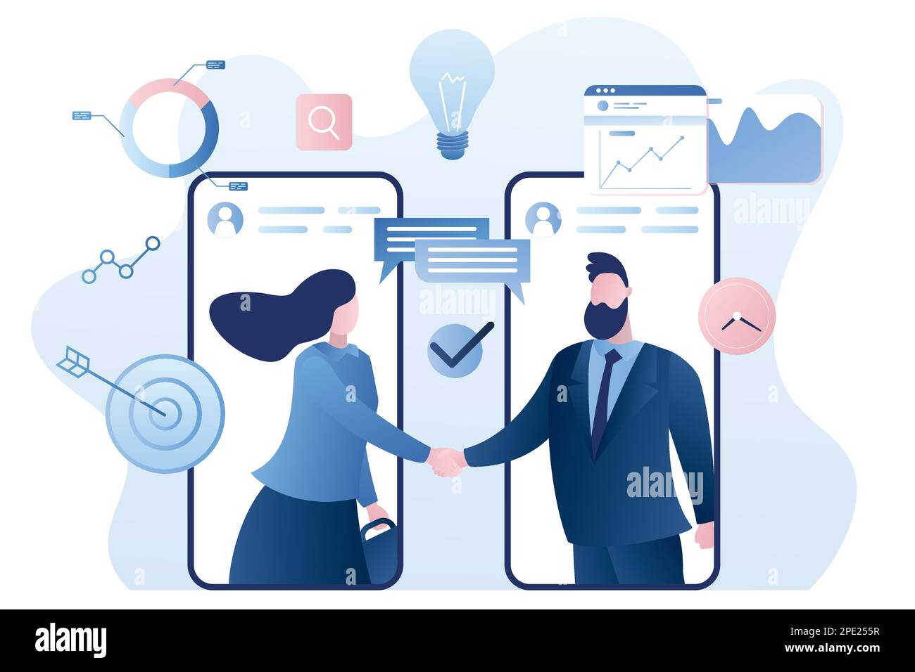 Online agreement concept background. Handshake after successful ...