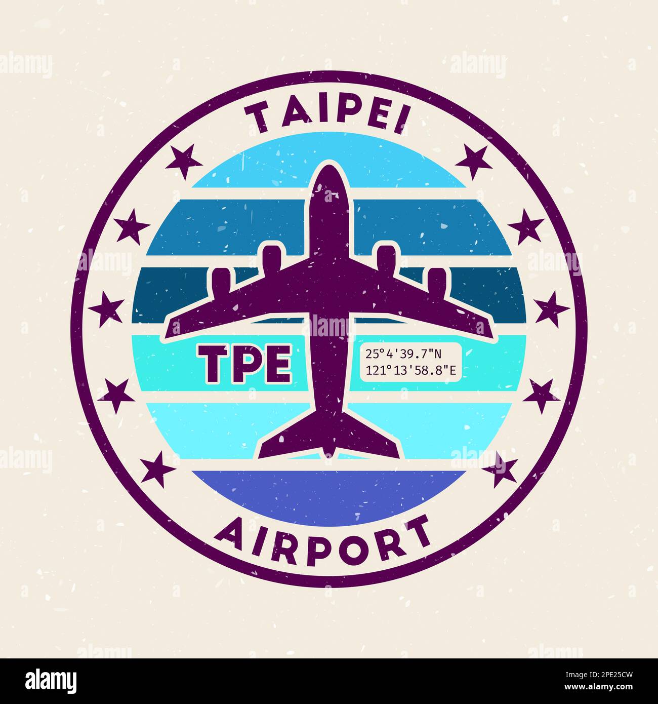 Taipei airport insignia. Round badge with vintage stripes, airplane ...