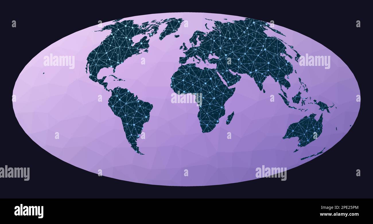 Network Map Of The World Aitoff Projection World Network Map Wired Globe In Aitoff Projection