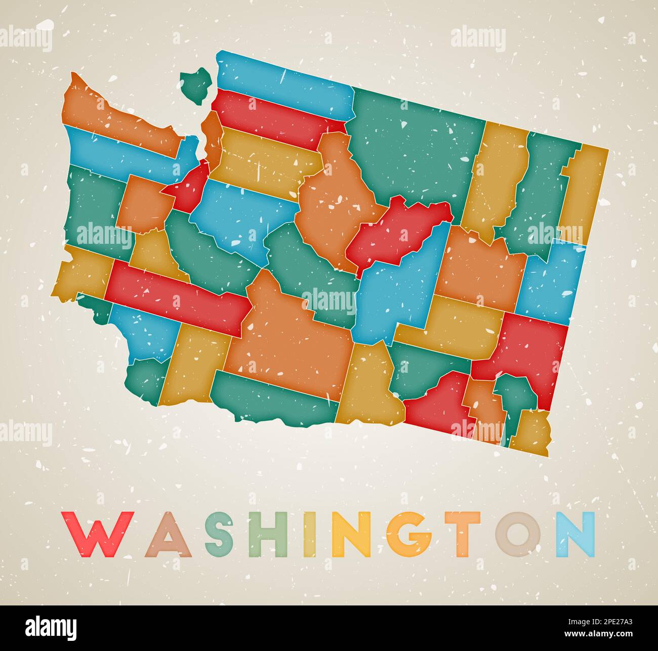 Washington map. US state poster with colored regions. Old grunge ...