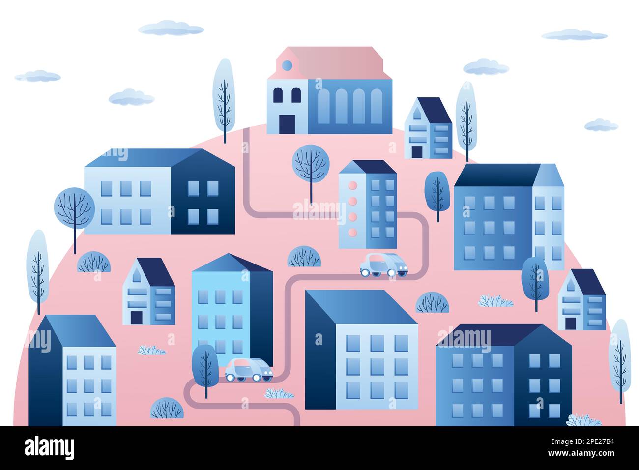 City view background. Urban or village landscape in simple trendy style ...